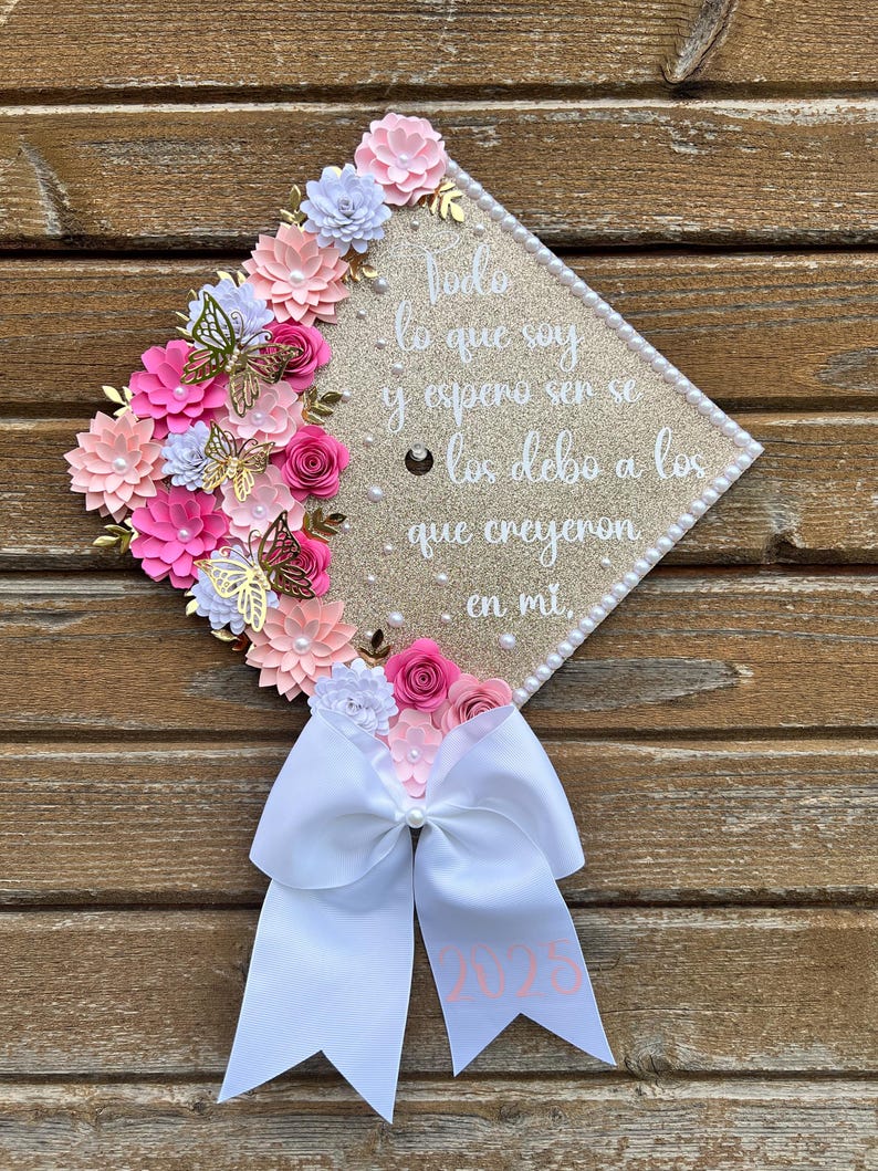 Custom Pink Flower Graduation Cap Topper: Personalized Grad Hat - Etsy