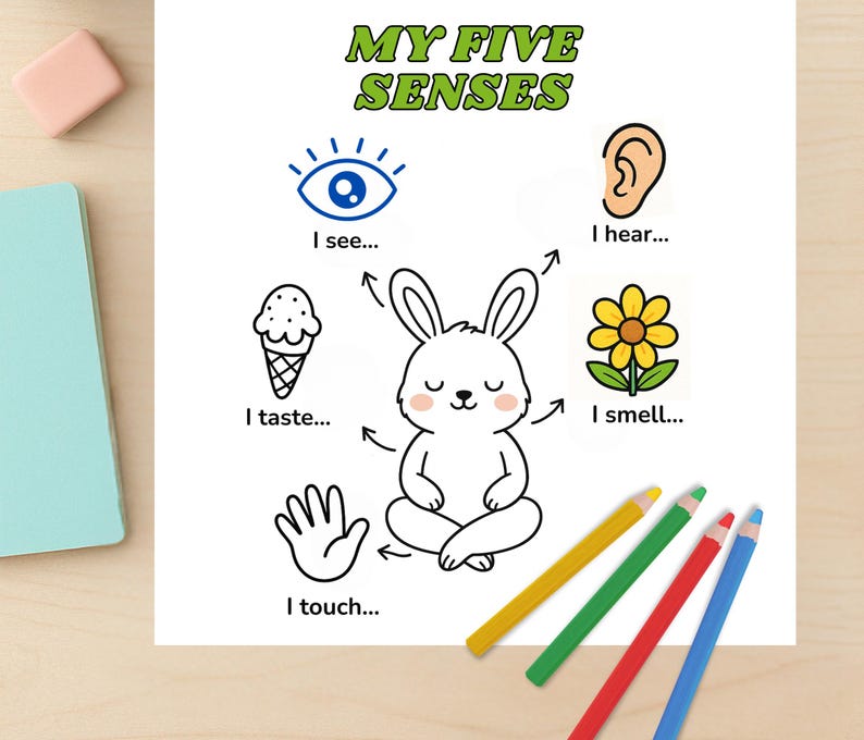 5 Senses Mindfulness Coloring Page for Kids – Printable Emotional ...