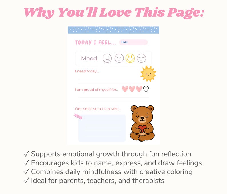 Daily Emotions Worksheet for Kids – Mindful Bear Coloring Page ...