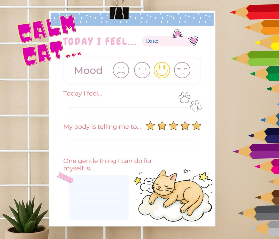 Calm Cat – Daily Emotions Worksheet for Kids | Printable Mindfulness ...