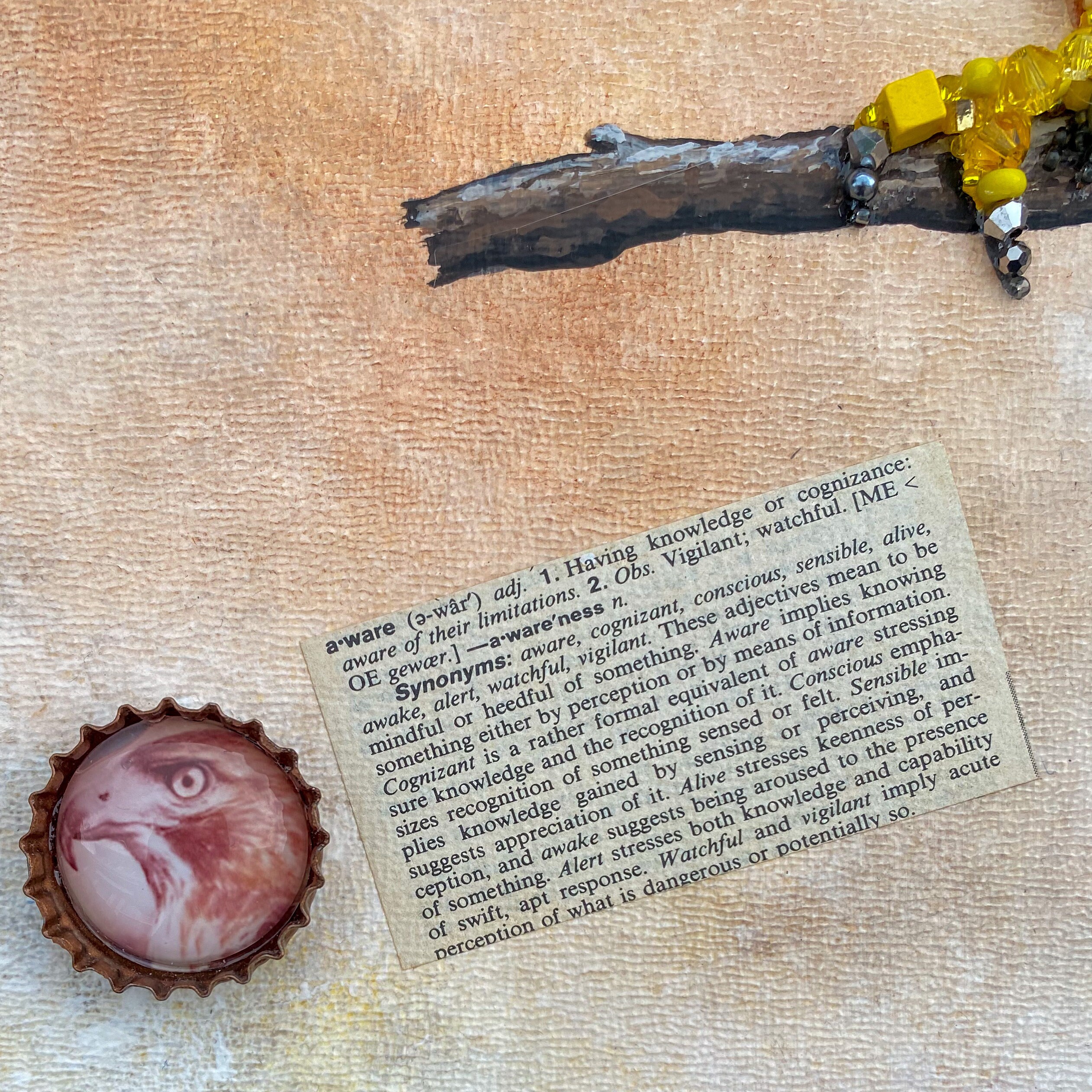 Hawk Beaded Assemblage Art - Jewelry Wall Art - Collage - Animal Art ...