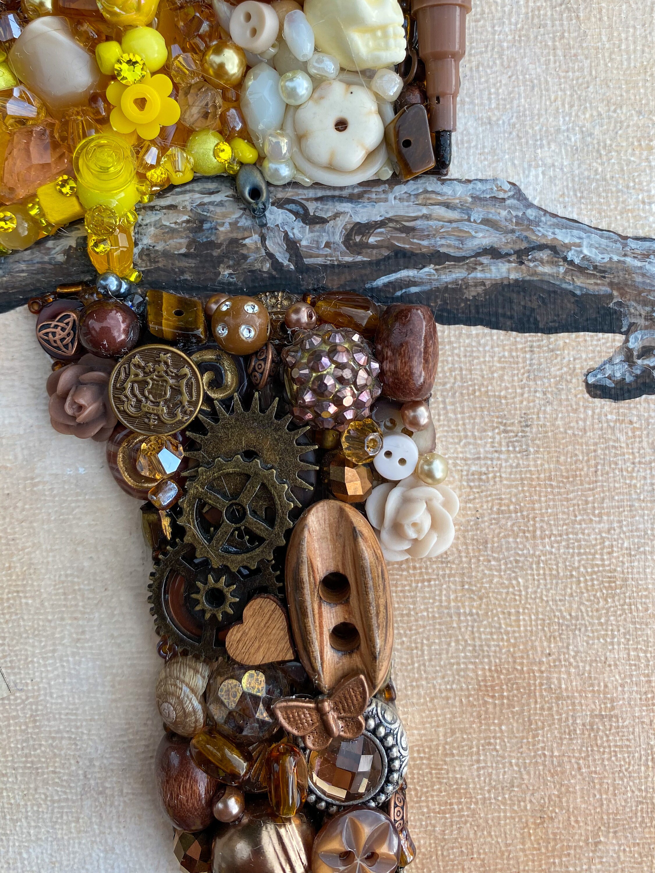 Hawk Beaded Assemblage Art - Jewelry Wall Art - Collage - Animal Art ...