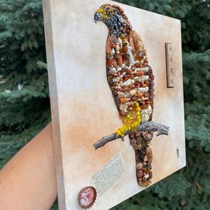 Hawk Beaded Assemblage Art - Jewelry Wall Art - Collage - Animal Art ...