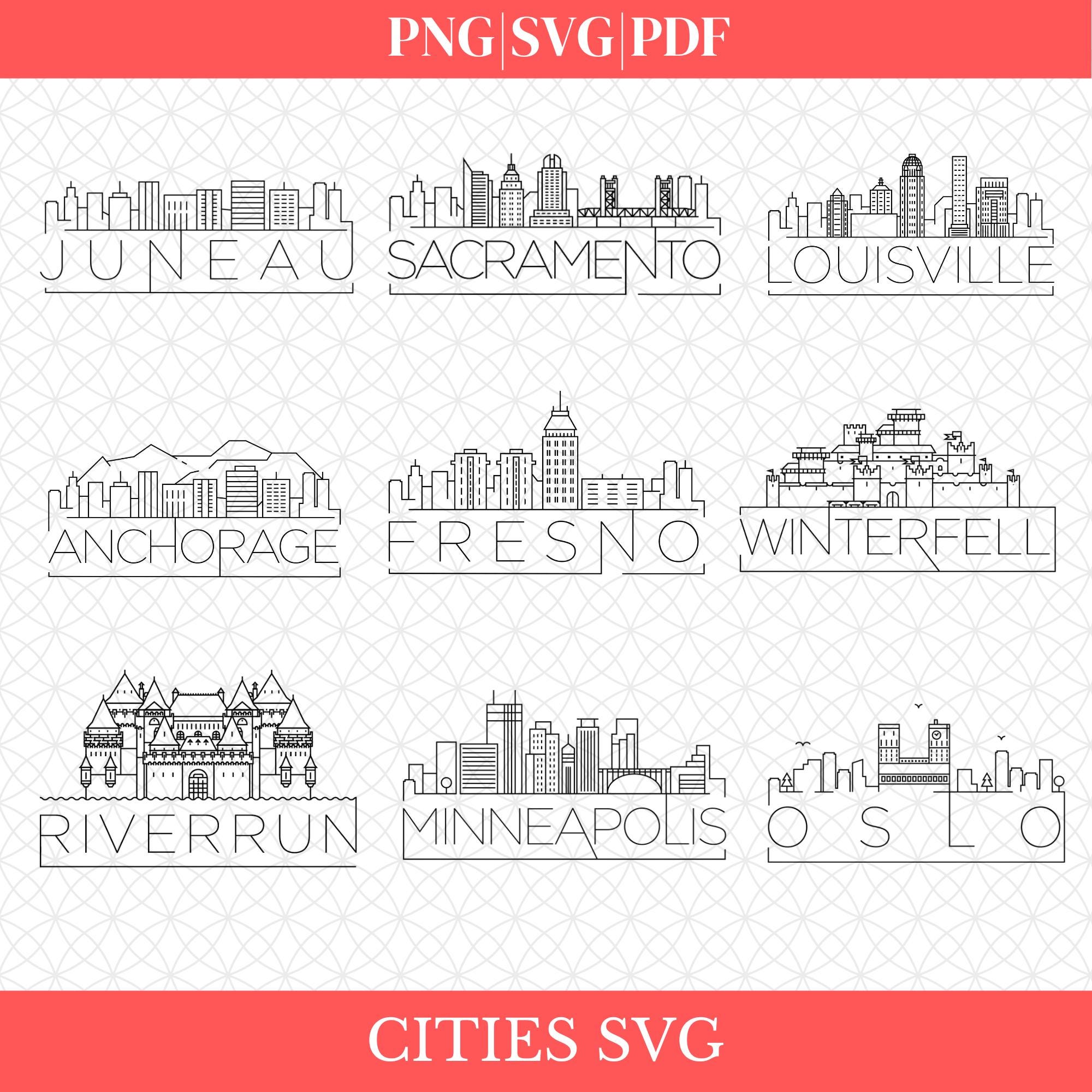 World Cities SVG Bundle – Famous Skyline Clipart, Travel City Line Art ...