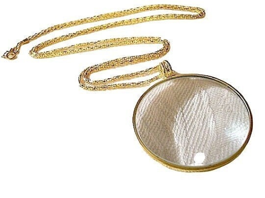 Magnifying Glass Necklace Gold Tone Vintage 5x Power Round Pendant ...