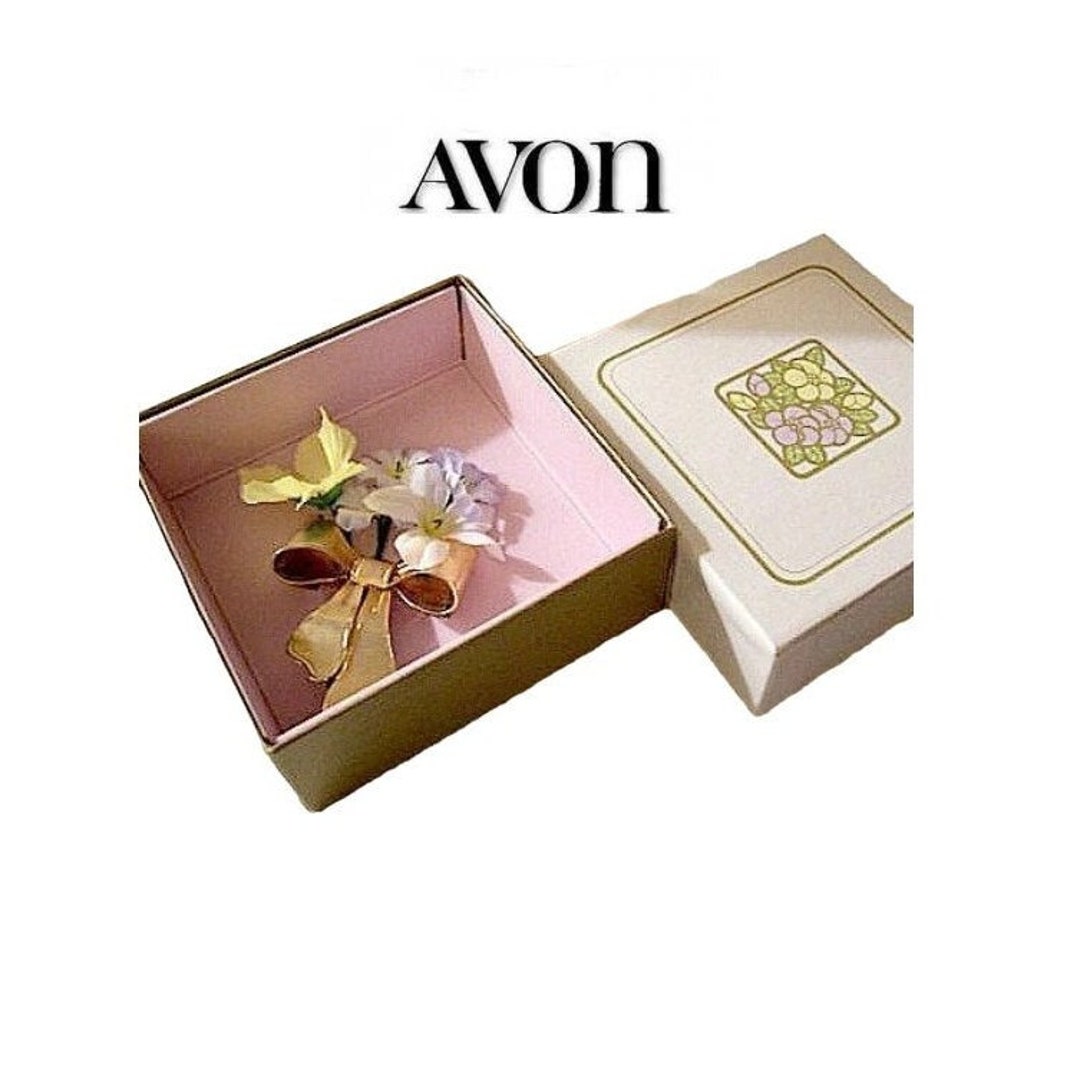 Avon Flower Bouquet Ribbon Bow Pin Brooch Gold Tone Vintage Large ...