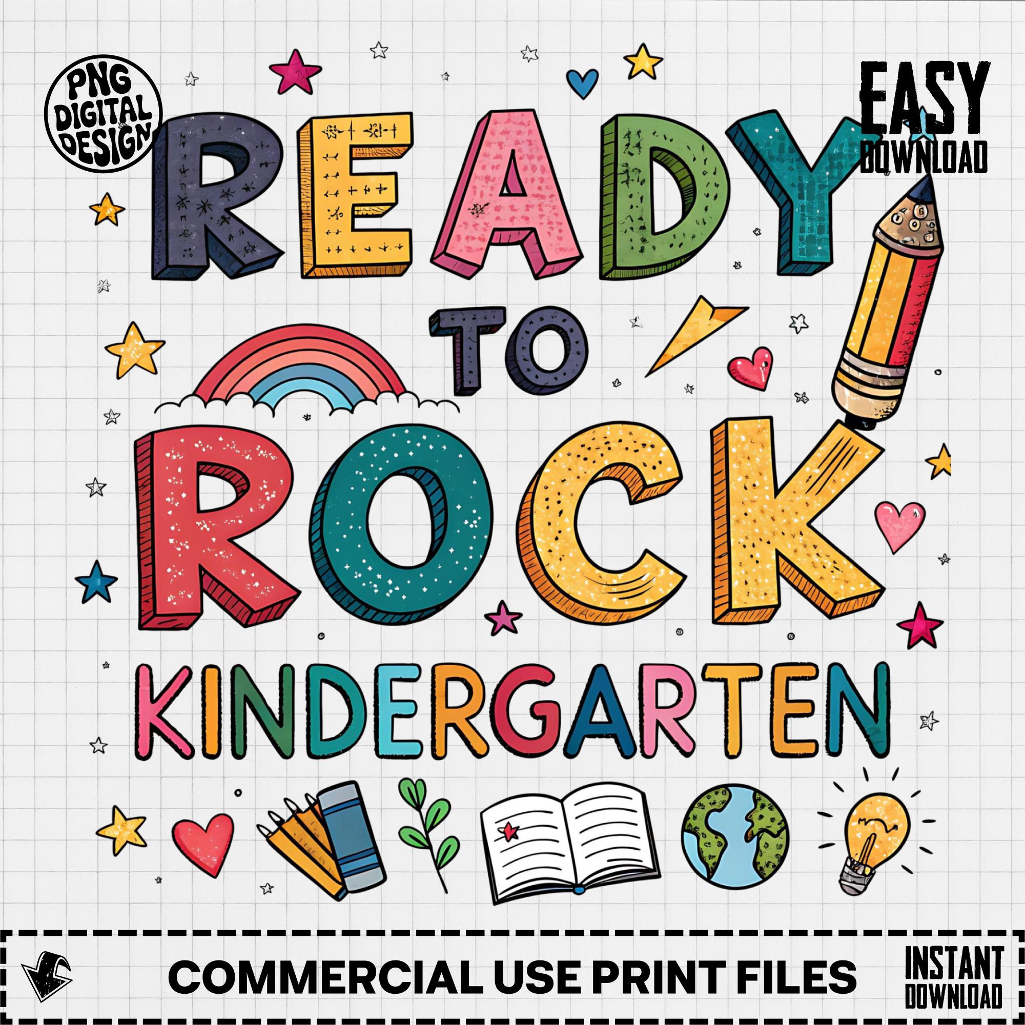 Ready to Rock Kindergarten Clipart, 3300 DPI Image, First Day Design ...