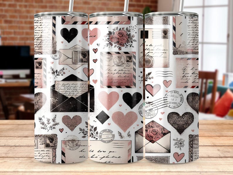 Love Letters 20 Oz Seamless Tumbler Wrap, Hearts Floral Design ...