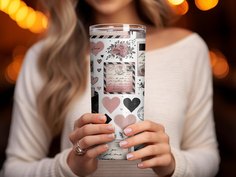 Love Letters 20 Oz Seamless Tumbler Wrap, Hearts Floral Design ...