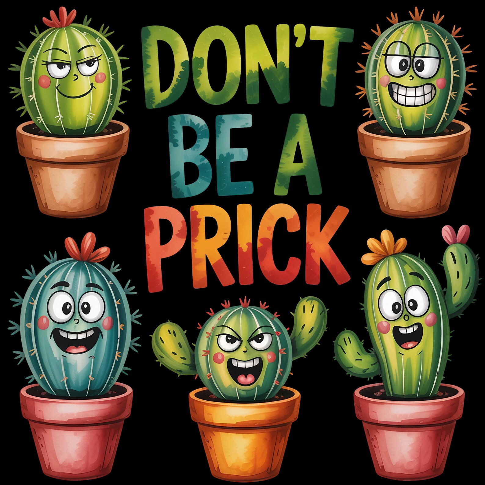 Funny Cactus Clipart PNG, Dont Be A Prick, 5000x5000, Cartoon Cacti ...