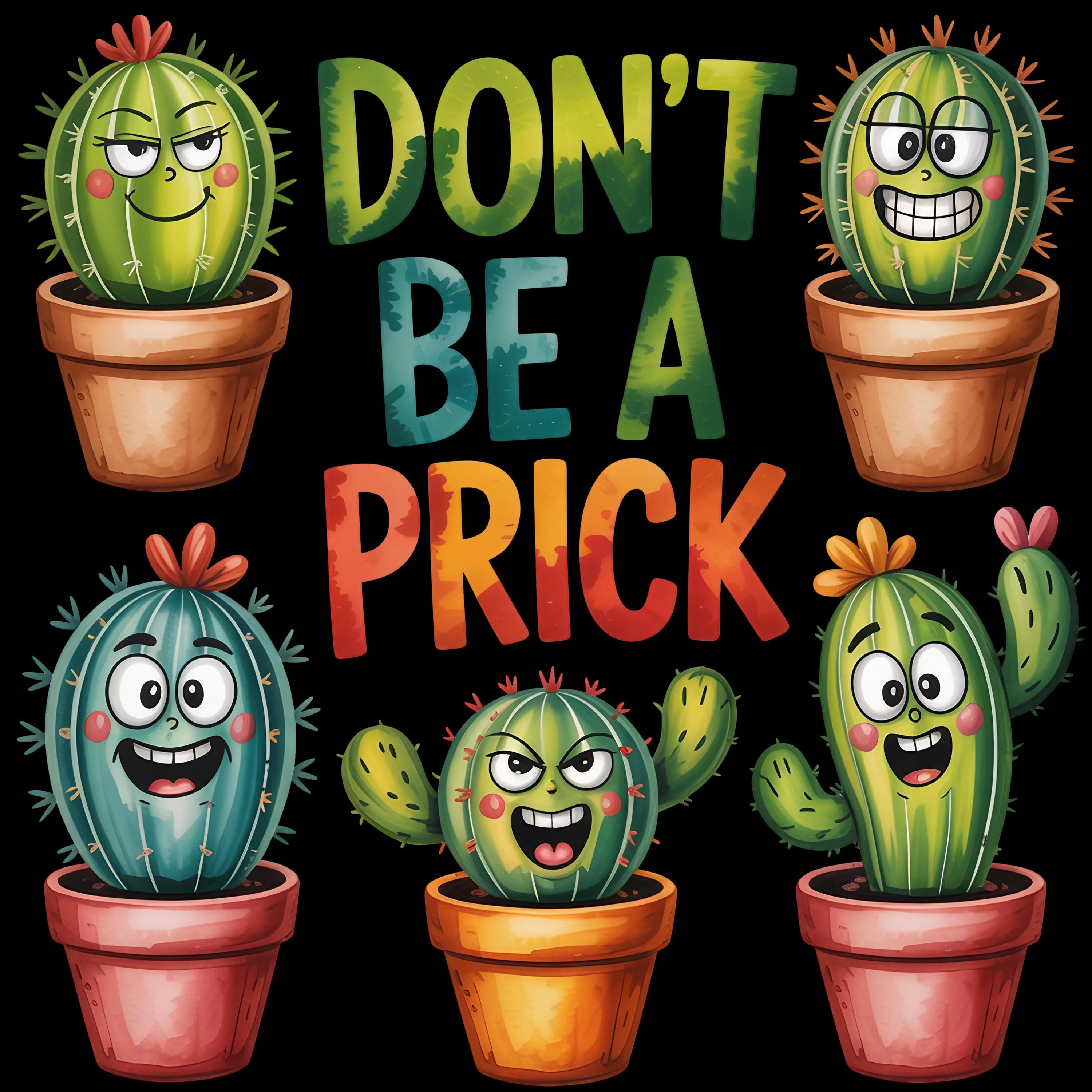 Funny Cactus Clipart PNG, Dont Be A Prick, 5000x5000, Cartoon Cacti ...
