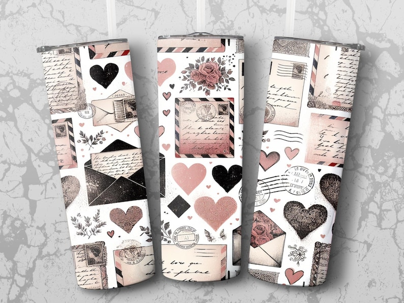 Love Letters 20 Oz Seamless Tumbler Wrap, Hearts Floral Design ...