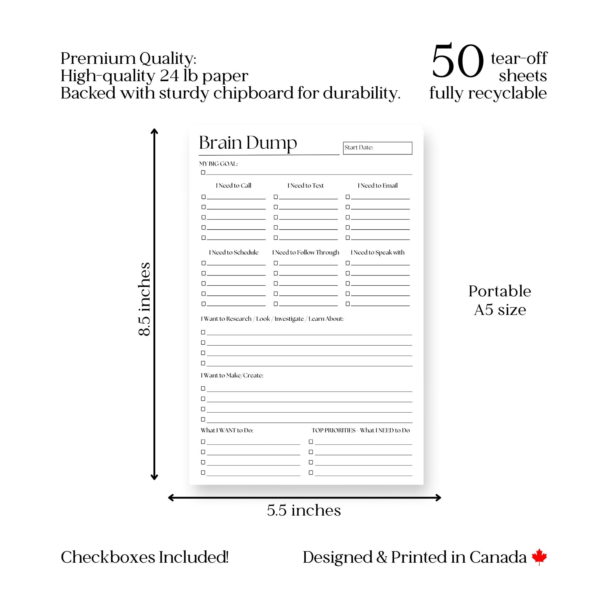 Brain Dump Notepad: A5 ADHD To-do List Planner - Etsy