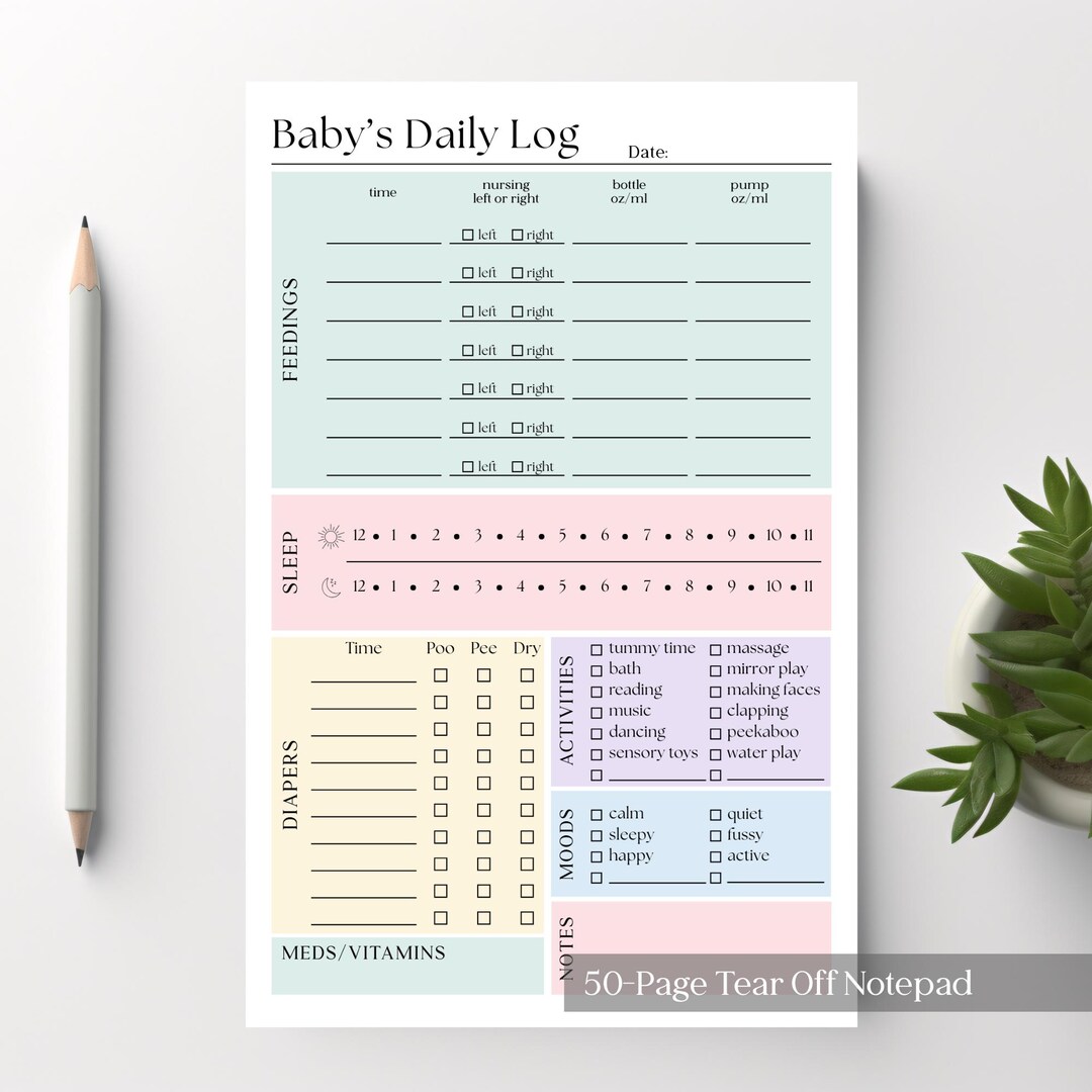 Baby Daily Tracker Notepad: Newborn Care Log, Breastfeeding & Sleep - Etsy