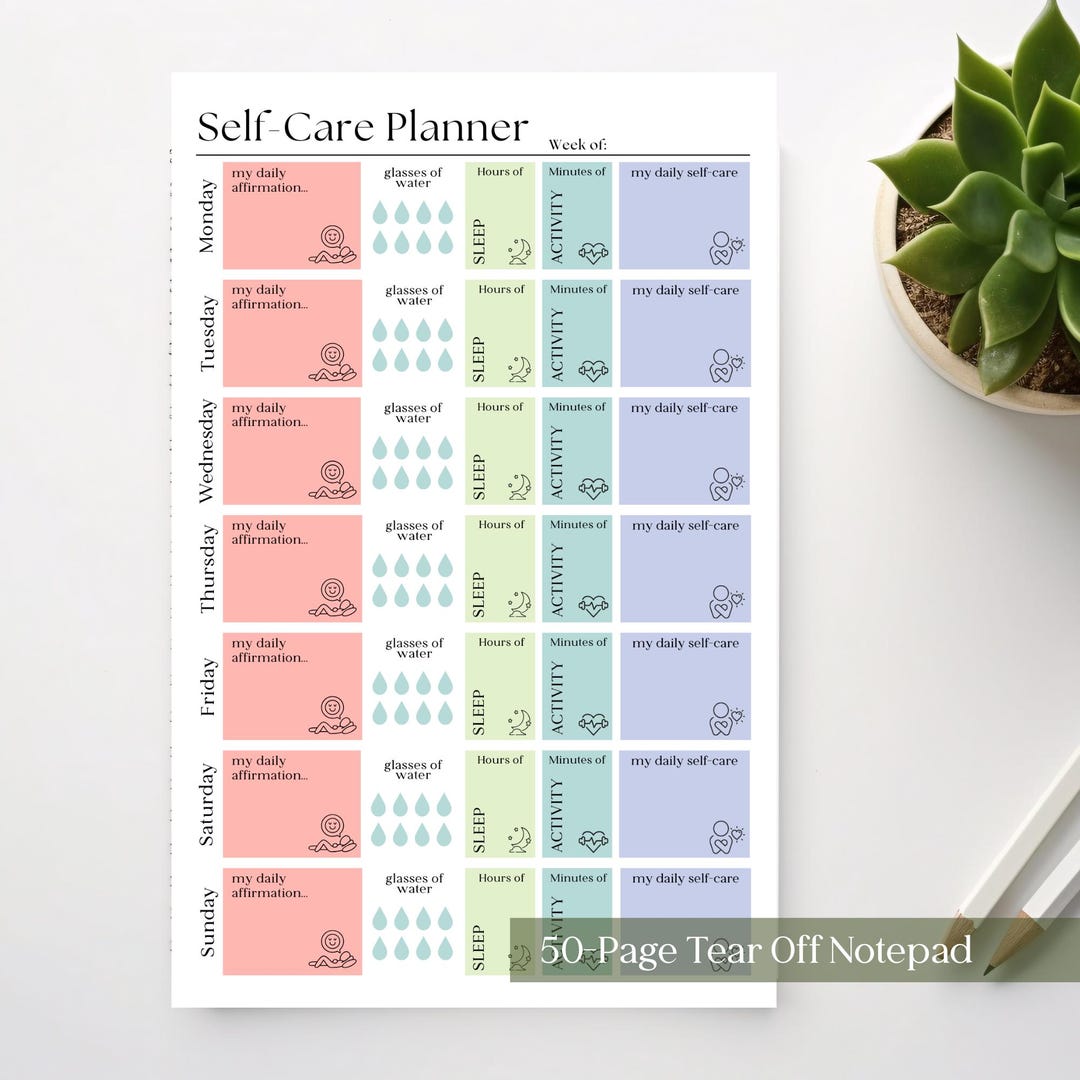 Weekly Self-care Planner Notepad: A5 Wellness Checklist, 50 Tear off ...