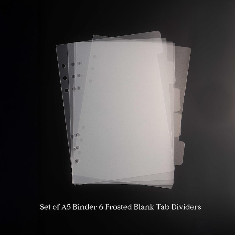 Set of 6 Blank Frosted Tab Dividers for A5 6 Ring Binder Bullet Journal ...