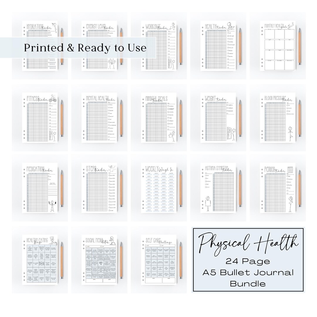 Health Bullet Journal Page Bundle, Printed Physical Health A5 Planner ...