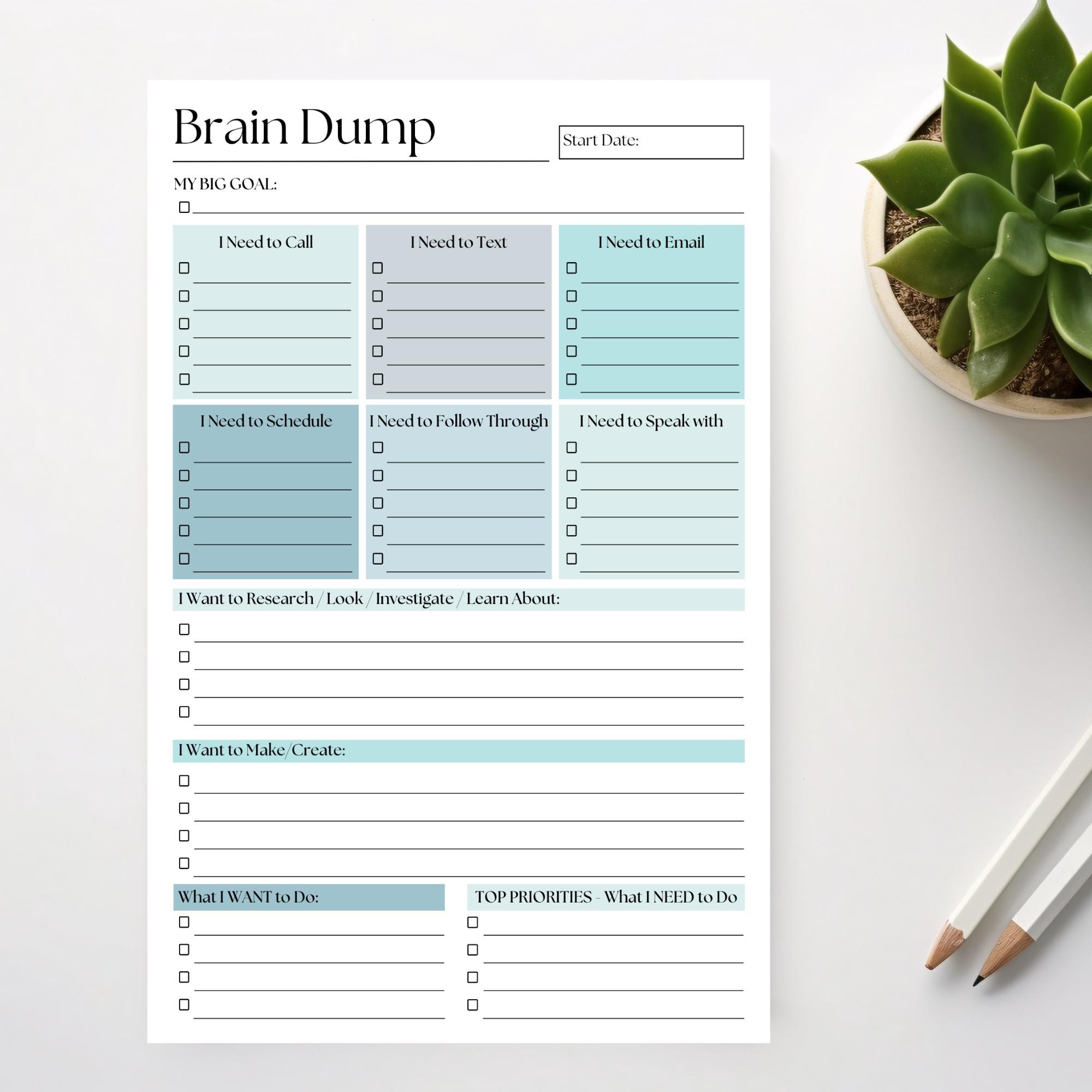 A5 Brain Dump Notepad: 50-page Daily To-do List Planner - Etsy