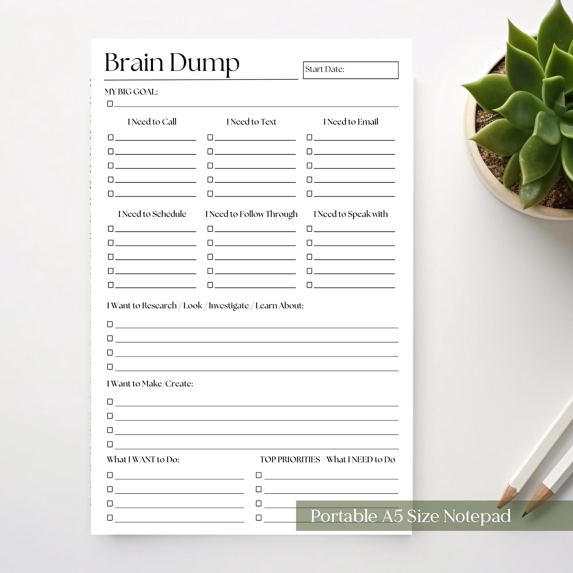 Brain Dump Notepad: A5 ADHD To-do List Planner - Etsy