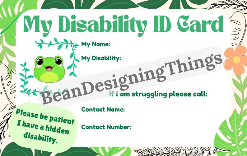 Cute Frog Hidden Disability ID Card – Autism & ADHD (PNG Digital ...