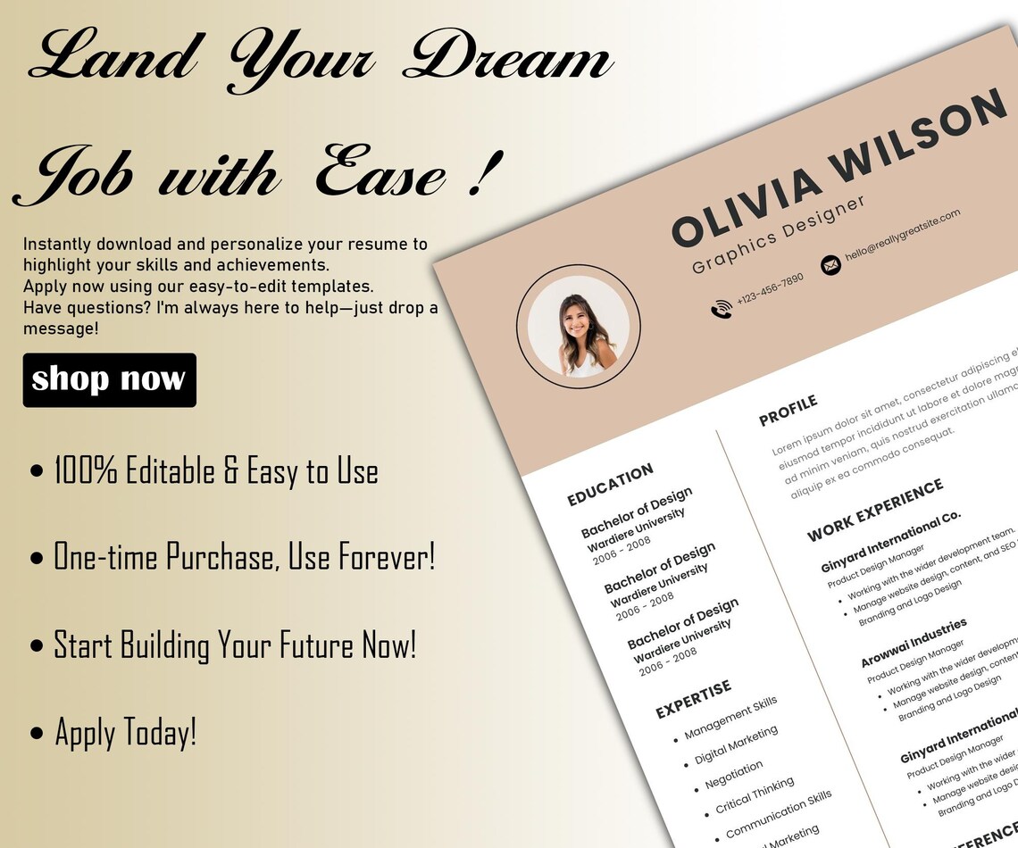 Modern ATS Resume Template: Cover Letter, Word & Google Docs - Etsy