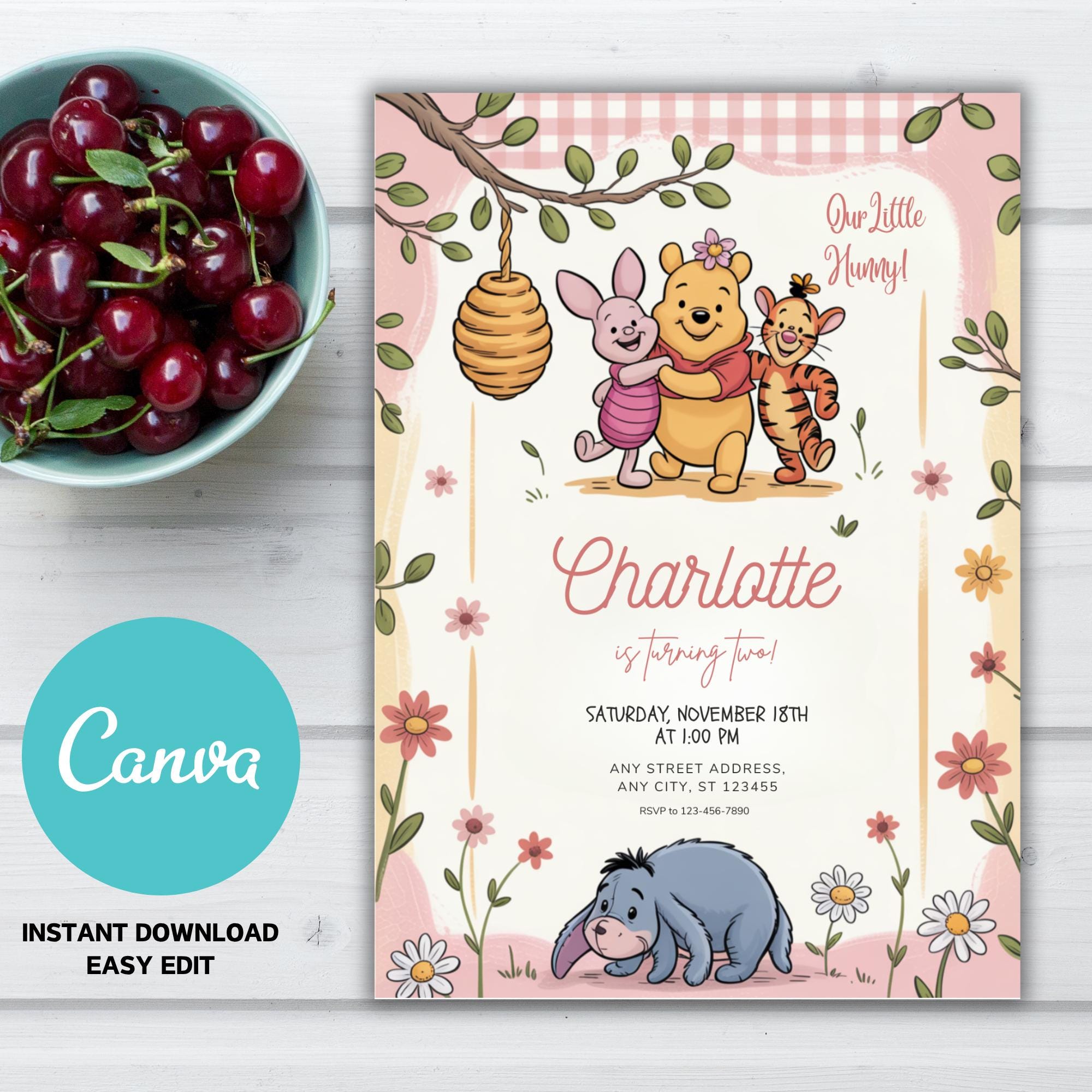 Editable Winnie the Pooh Baby Shower Invitation, Pink Winnie the Pooh ...