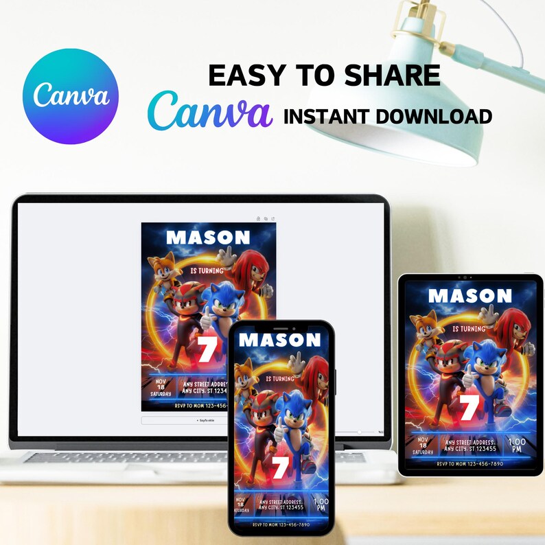 Sonic Birthday Invitation Instant Download, Sonic the Hedgehog Birthday ...