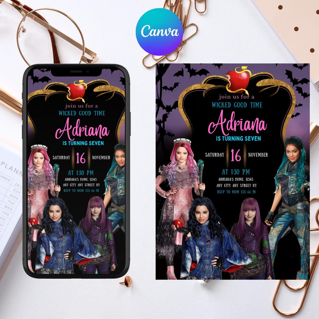 Printable Descendants Invitation, Editable Descendants Birthday Invite ...