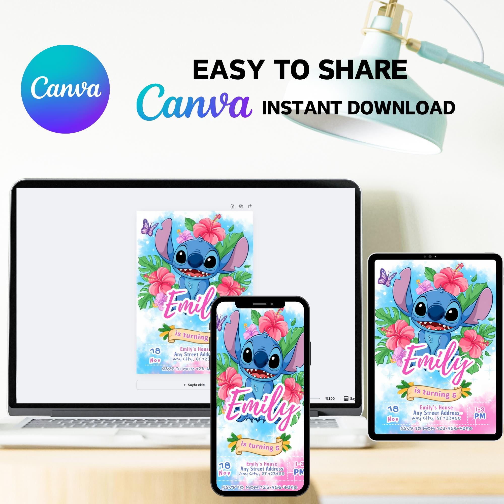 Stitch Birthday Invitation, Stitch Editable & Printable Template, Cute ...