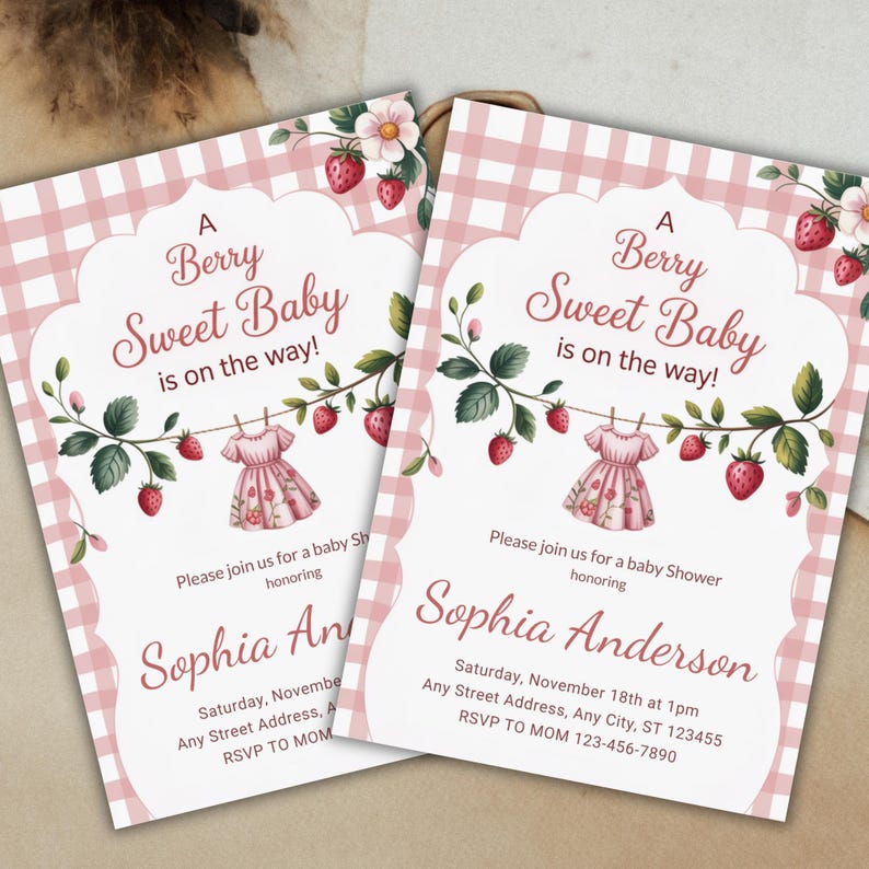 Editable Berry Sweet Baby Shower Invitation, Blush Berry Sweet Invite ...