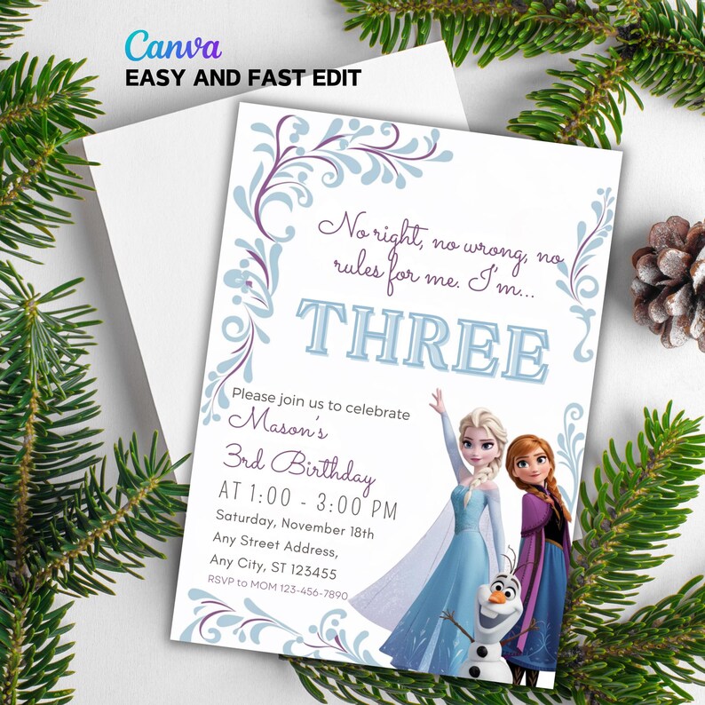 Editable Elsa Invite Digital, Frozen Party Invitation, Custom Frozen ...