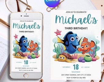 Editable Finding Nemo Birthday Invitation, Finding Dory Birthday ...