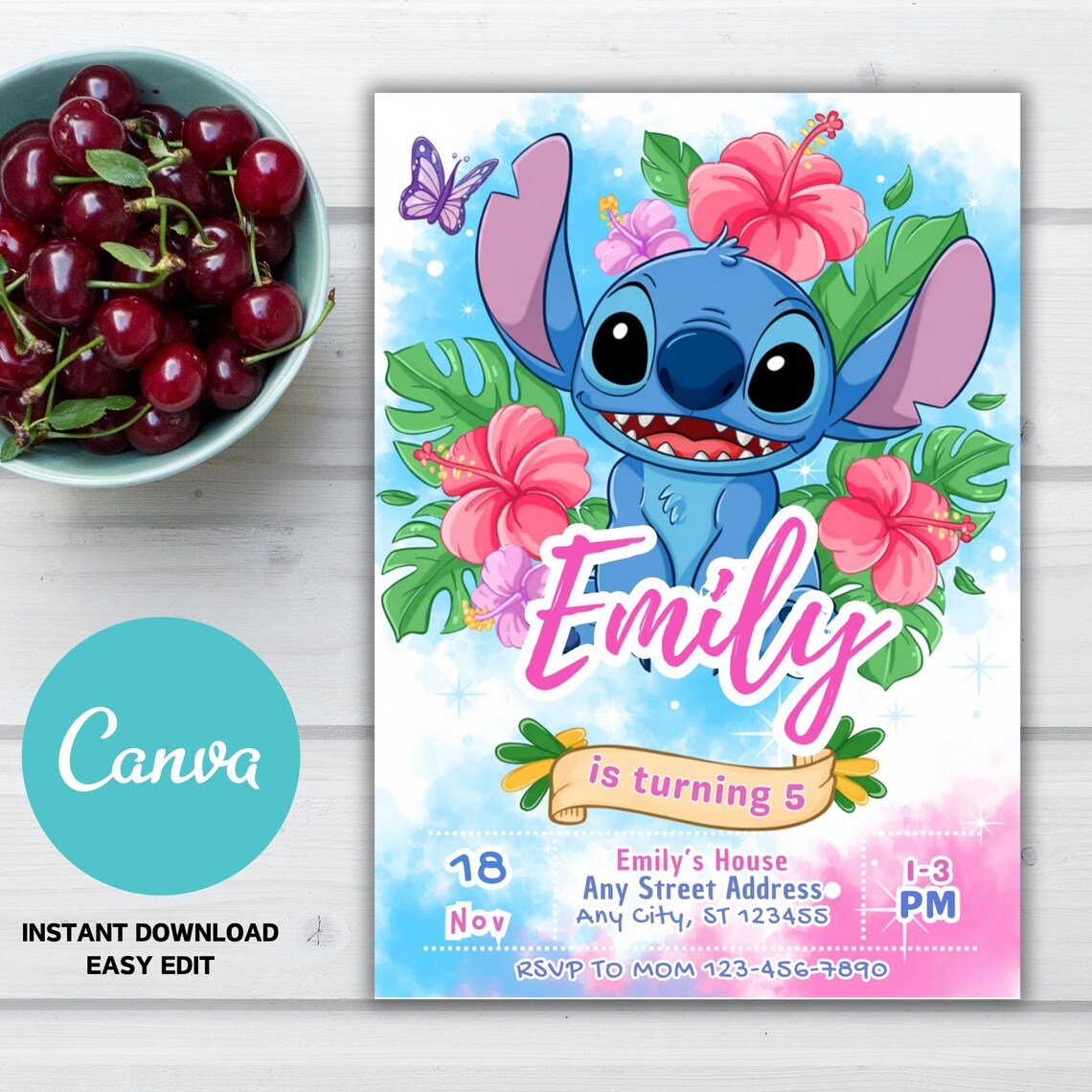 Stitch Birthday Invitation, Stitch Editable & Printable Template, Cute ...