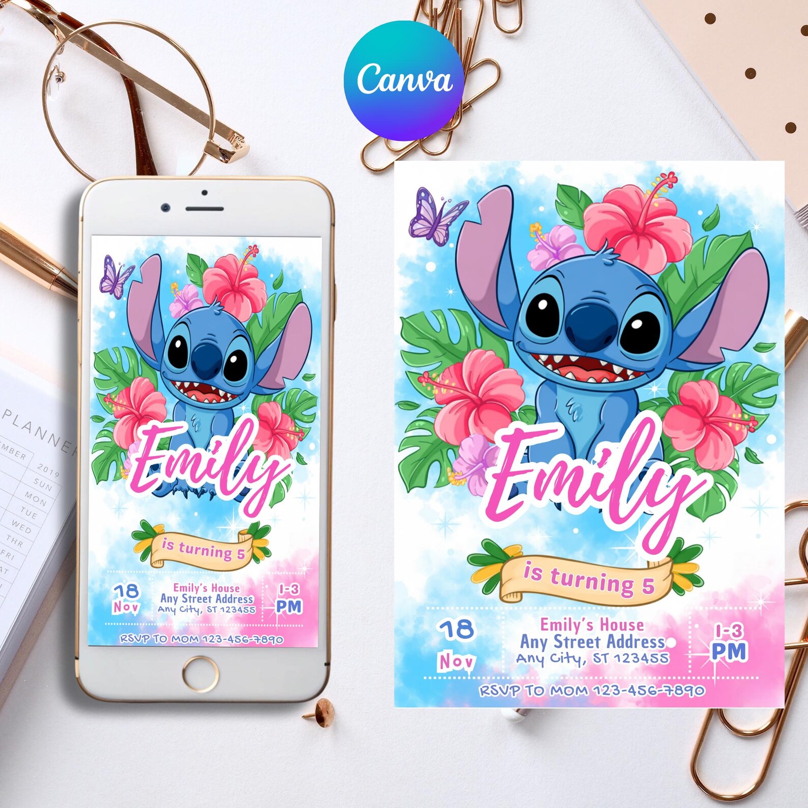 Stitch Birthday Invitation, Stitch Editable & Printable Template, Cute ...