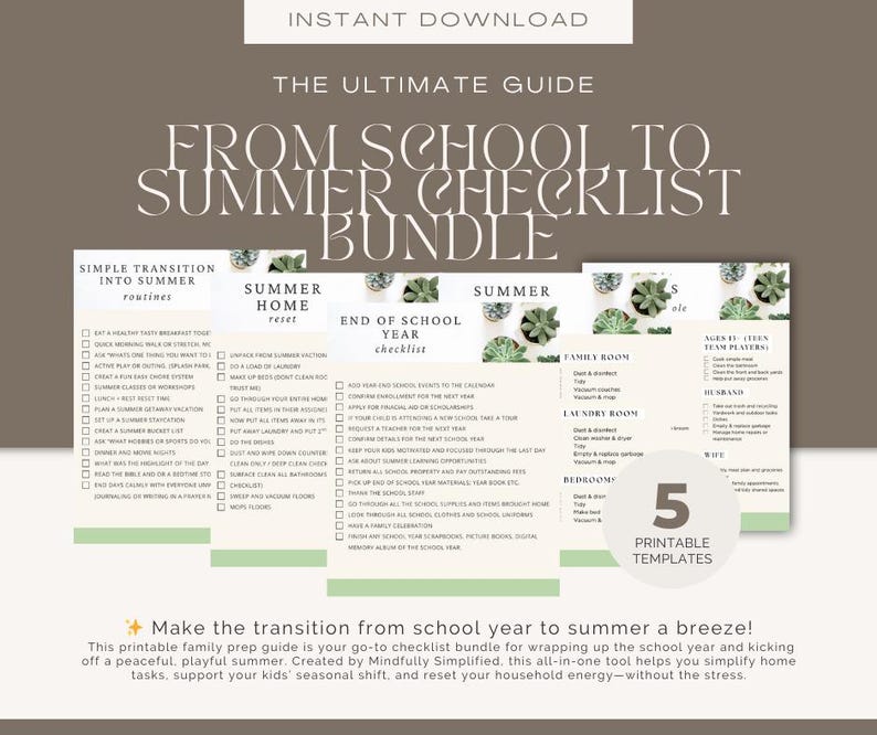 From School to Summer Checklist Bundle – Printable Family Prep Guide ...