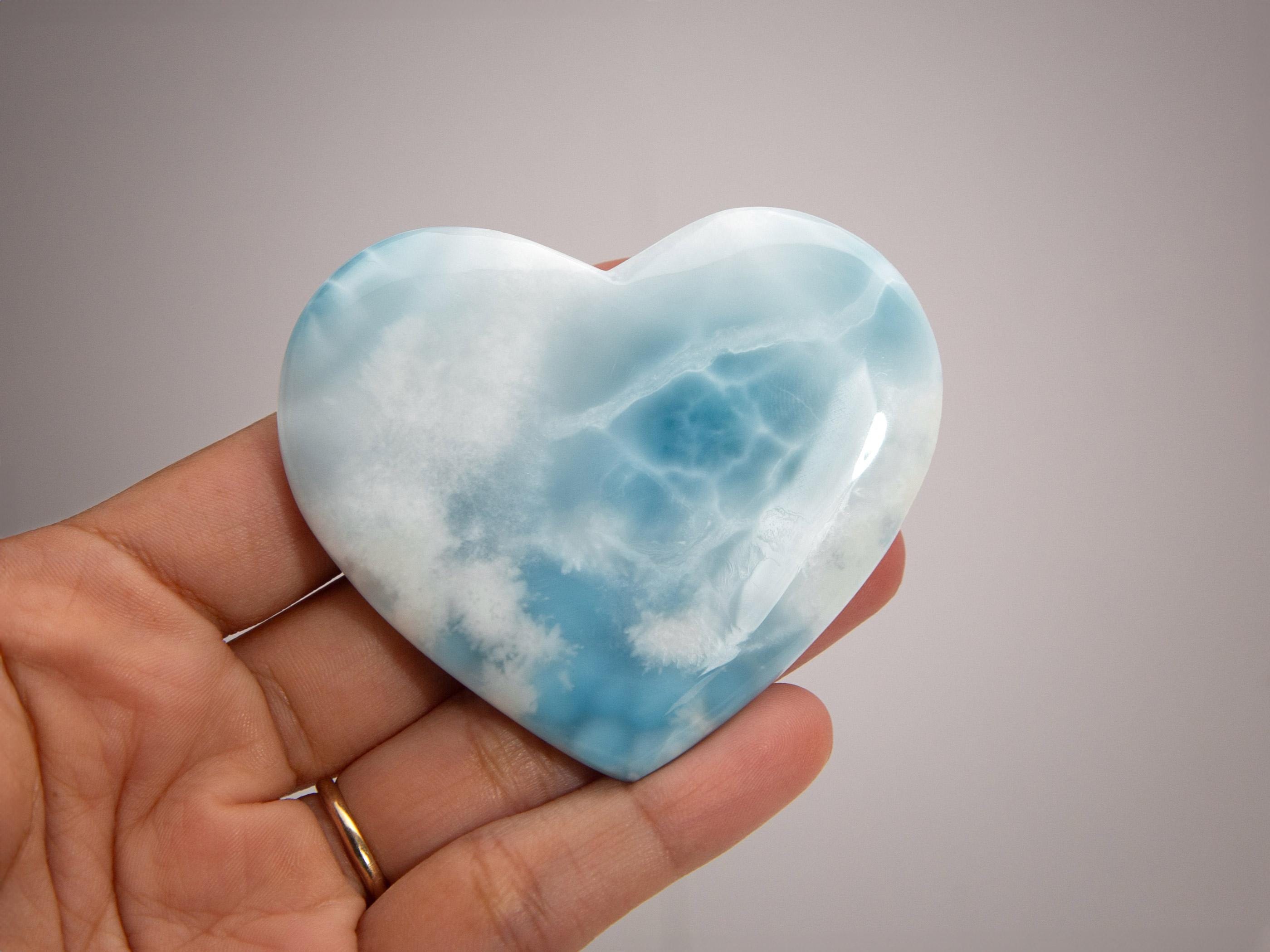 HIGH GRADE Larimar Heart, Ocean Blue Larimar Stone Heart, Larimar Palm ...