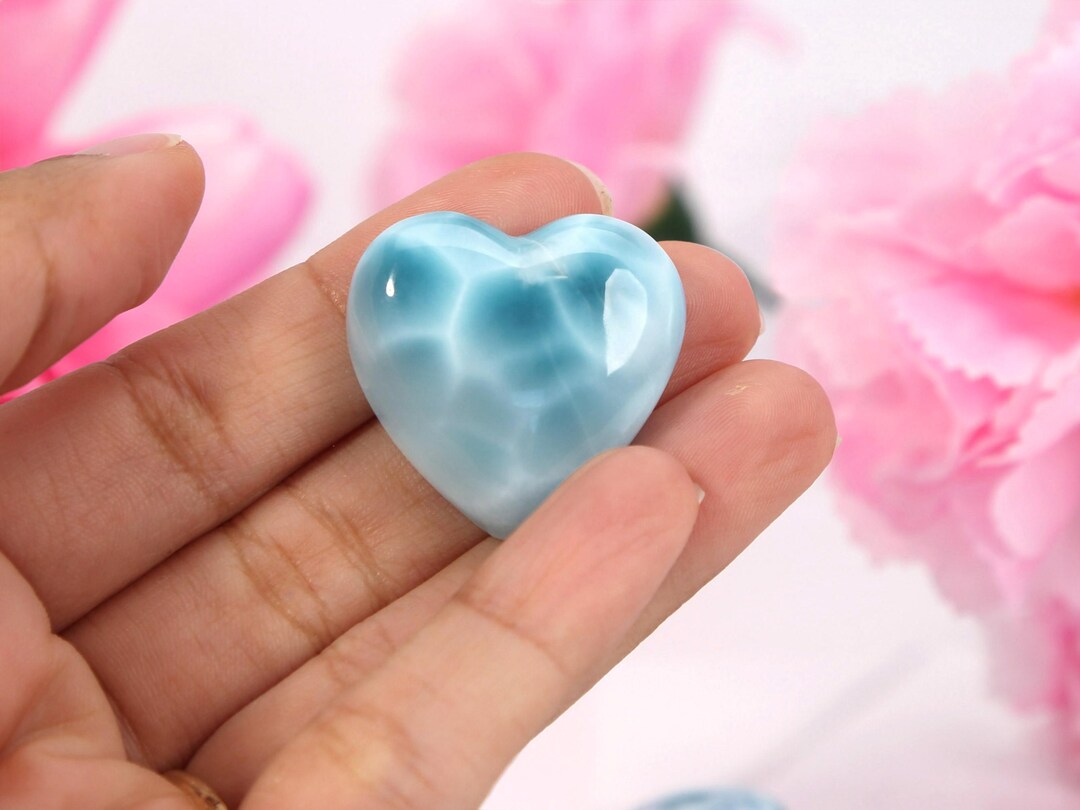 OCEAN BLUE Larimar Heart, Top-grade Larimar Stone Heart Cabochon ...