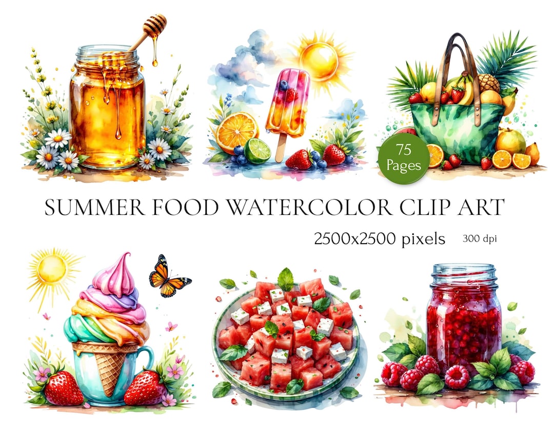 Summer Food Clipart.clip Art Food Collection, Vibrant Summer Fruits ...