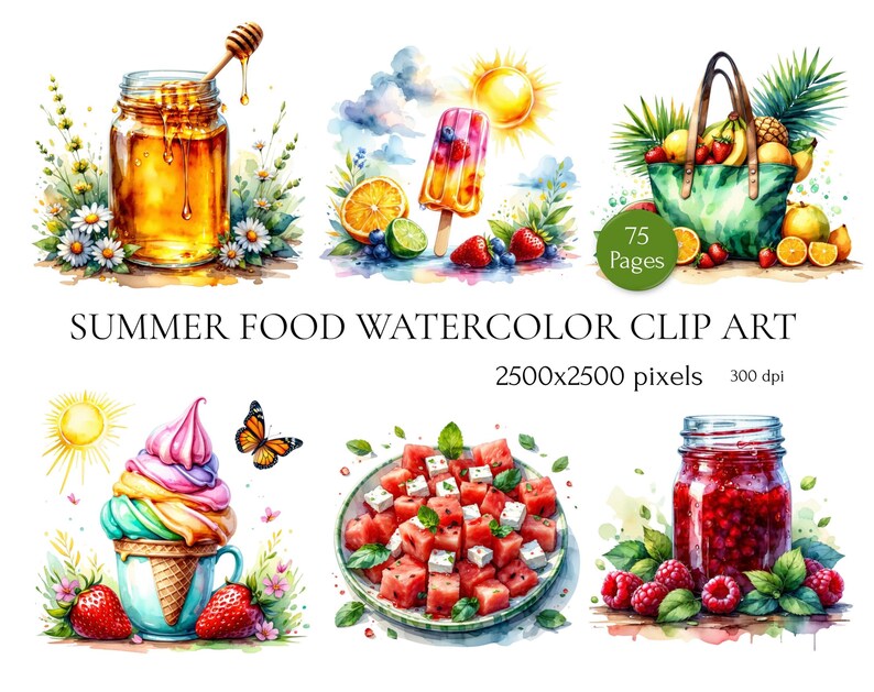 Summer Food Clipart Bundle – 75 Pages | Ice Cream, Fruits, Sorbet ...