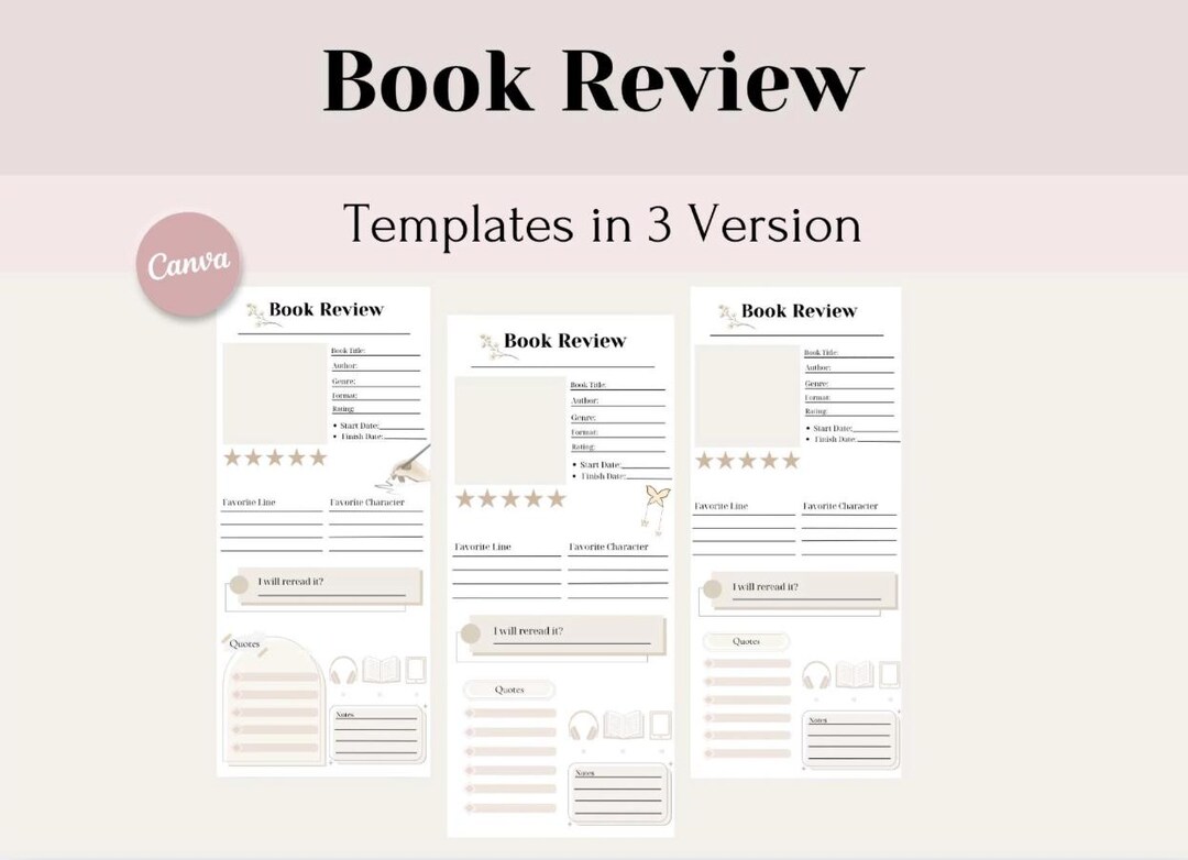 Book Review Template Printable 3 Versions, Journal Reading Review Page ...