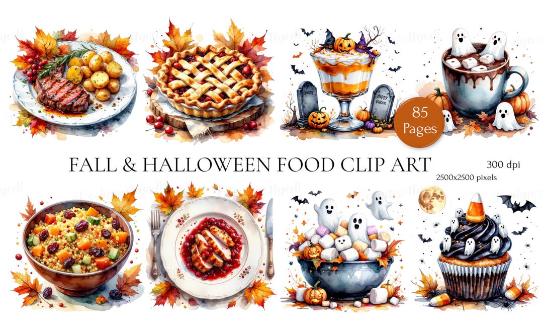 Fall and Halloween Food Clip Art Bundle, Set of Seasonal Food Clipart ...
