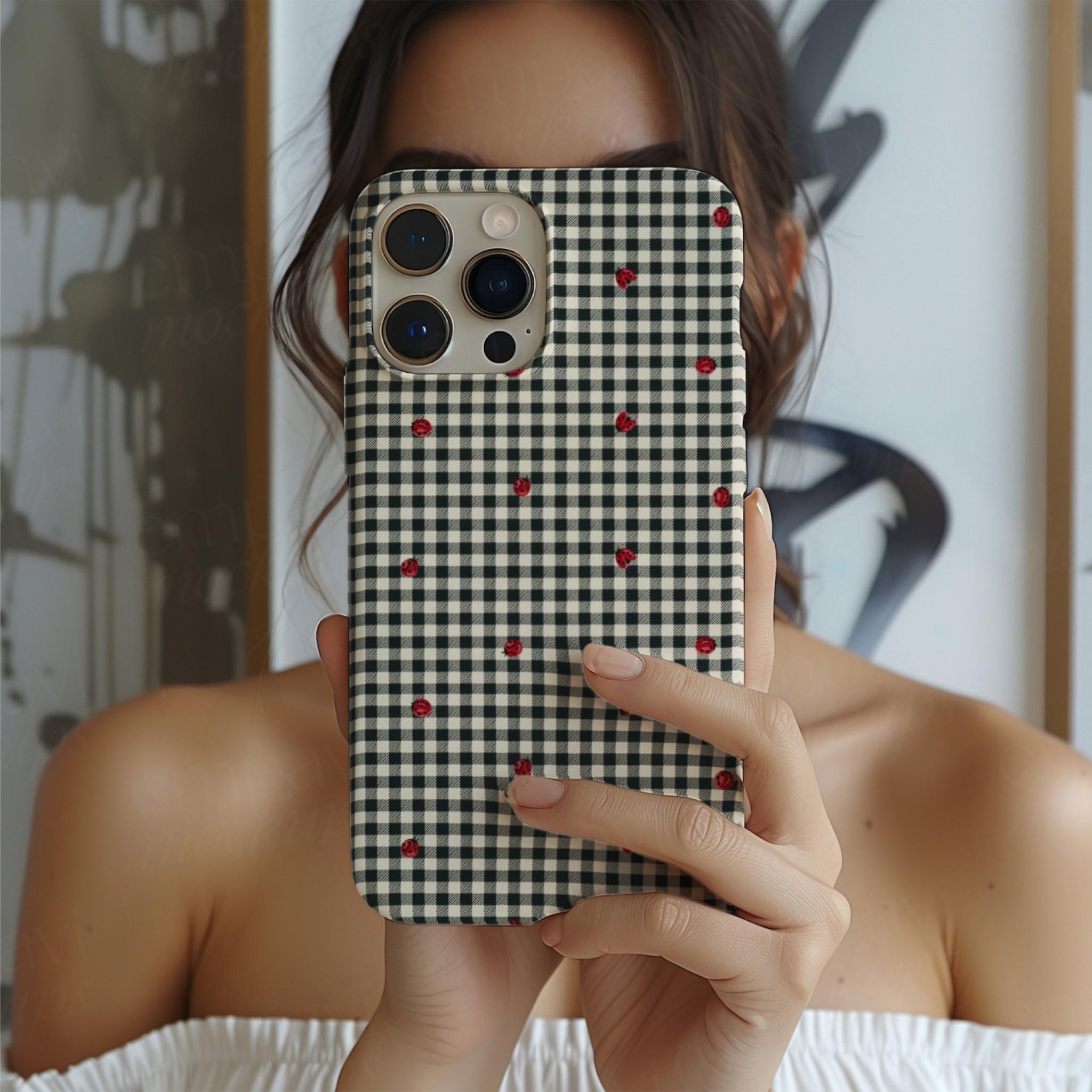Ladybug Gingham Phone Case - Cottagecore Checkered Case for iPhone ...