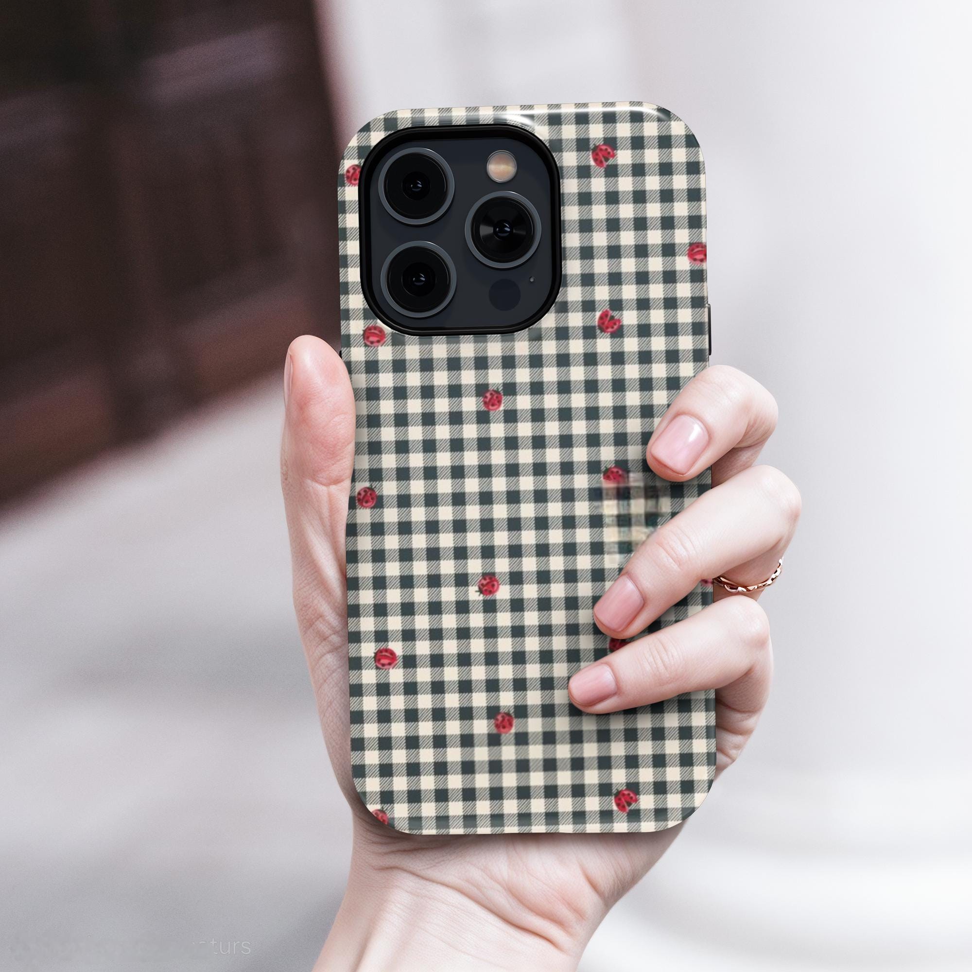 Ladybug Gingham Phone Case - Cottagecore Checkered Case for iPhone ...