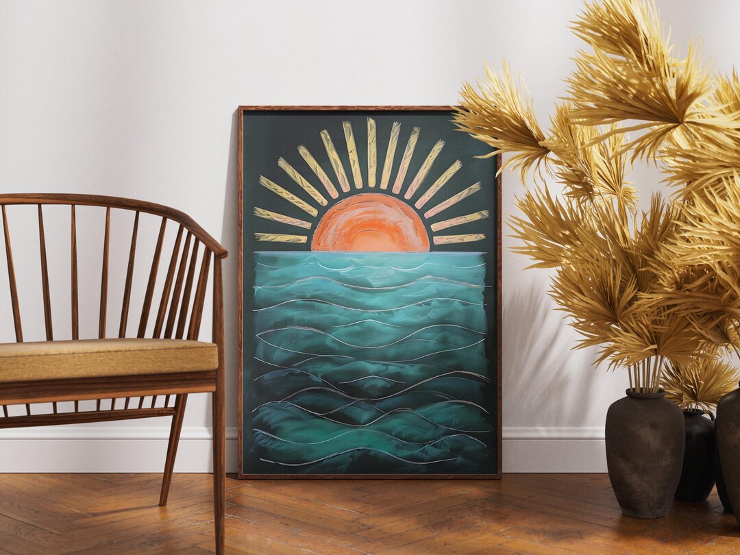 Chalk on Blackboard Sunrise Poster Print, Sea Illustration, Blackboard ...