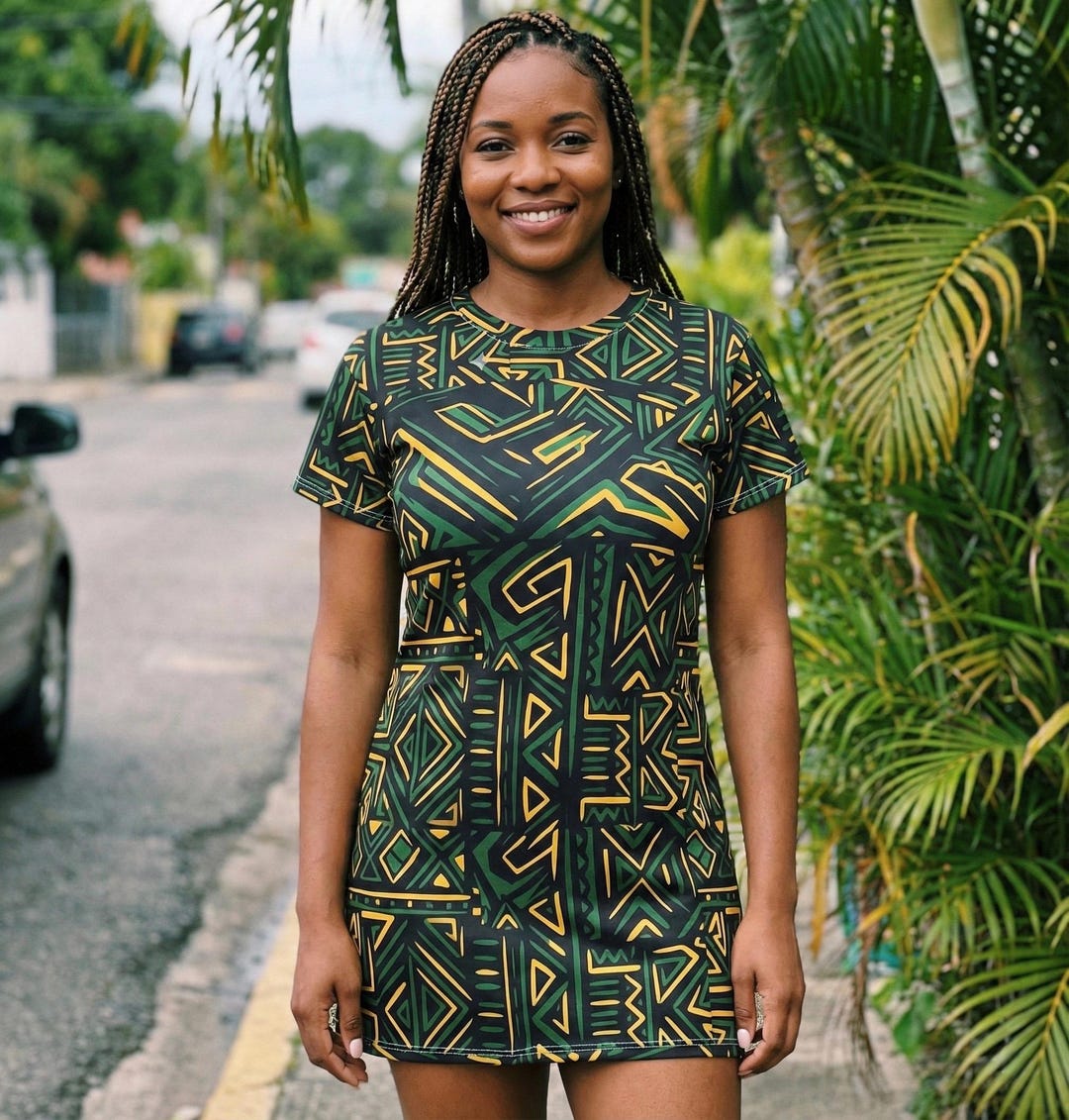 Jamaican Tribal Pattern T-shirt Dress | Reggae Island Print - Etsy