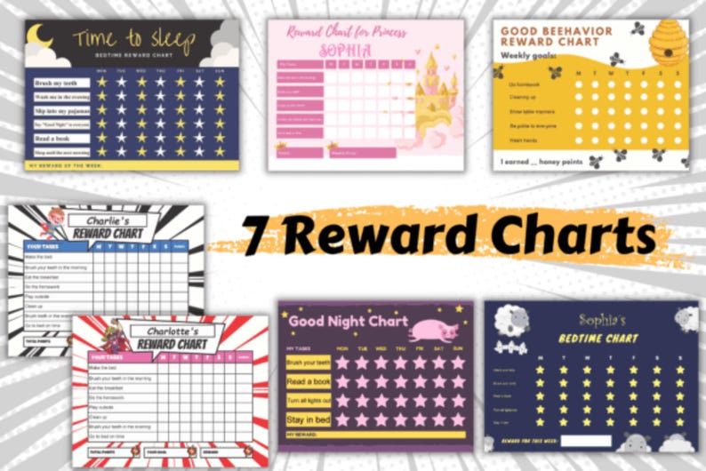 Kids Reward Chart Set: 7 Printable Behavior Charts (instant Download ...