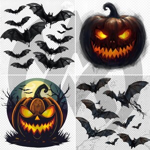Spooky Halloween Clipart Bundle: Ghosts, Bats, Pumpkins (PNG Images ...