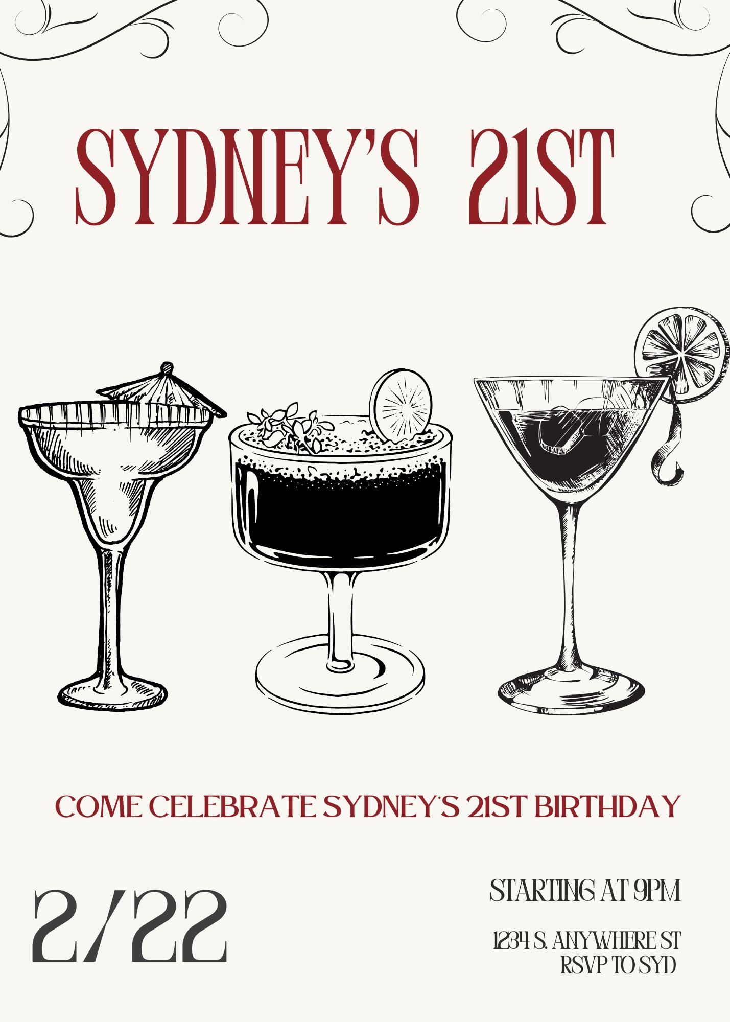 21st Birthday Flyer Template | Editable Canva Birthday Invitation ...