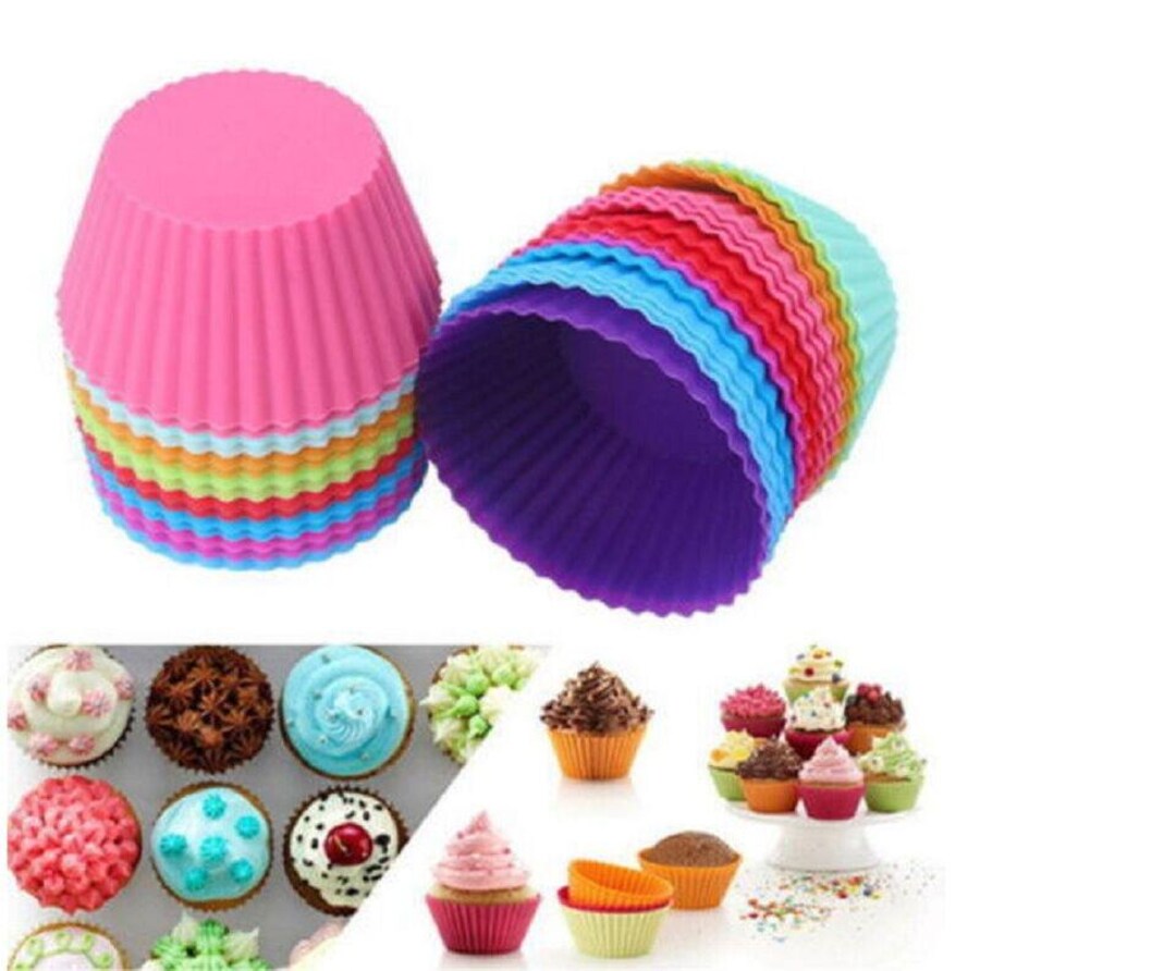 12 Silicone Cake Muffin Cupcake Liners - Baking Cups & Chocolate Cookie ...