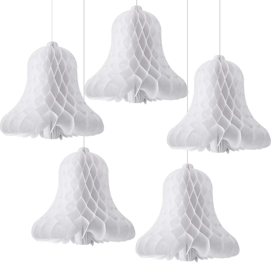 5 Pieces Paper Wedding Bells White Hanging Large Heavy Honeycomb Bells ...